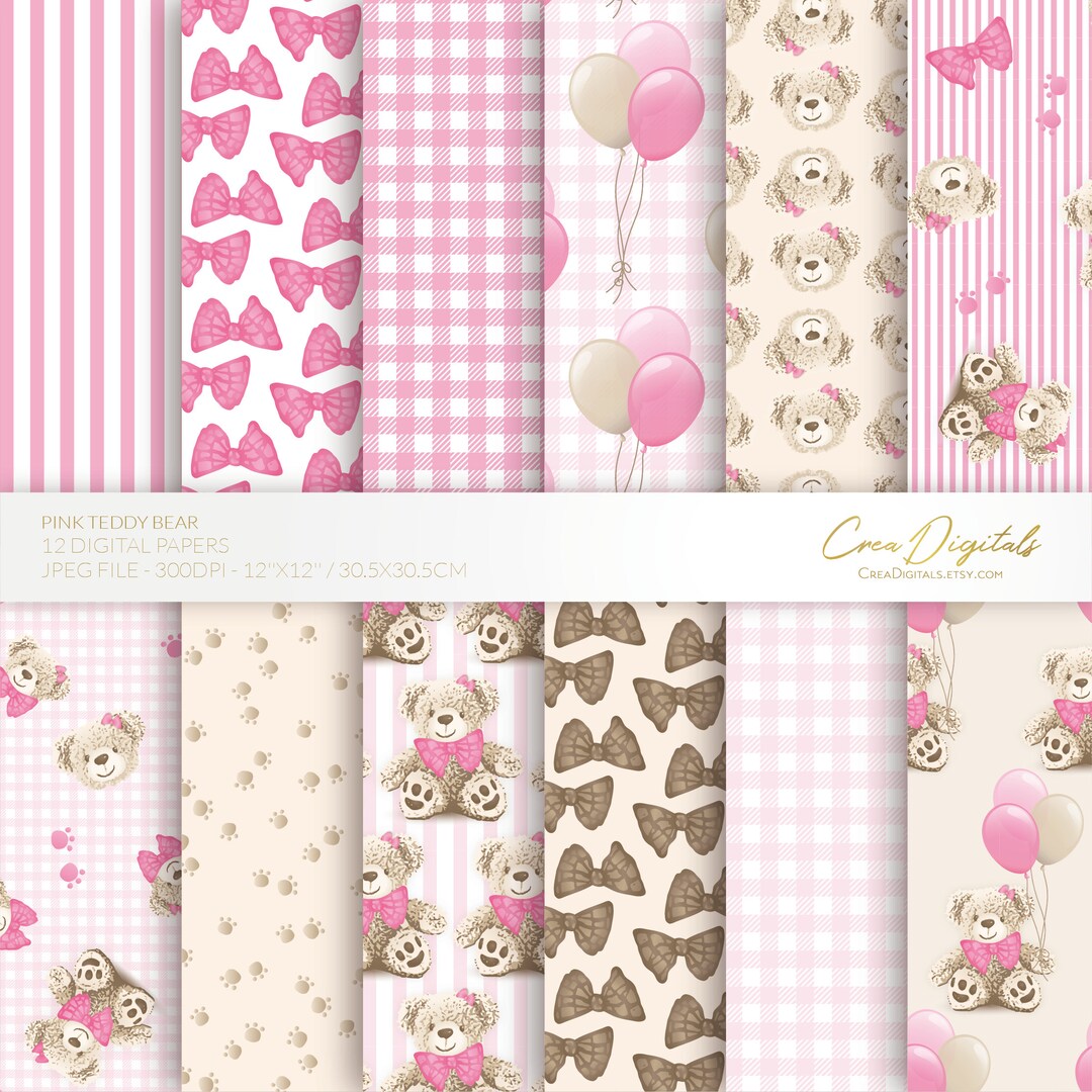 Teddy Bear, 12 Pink Seamless Digital Papers, INSTANT DOWNLOAD - Etsy