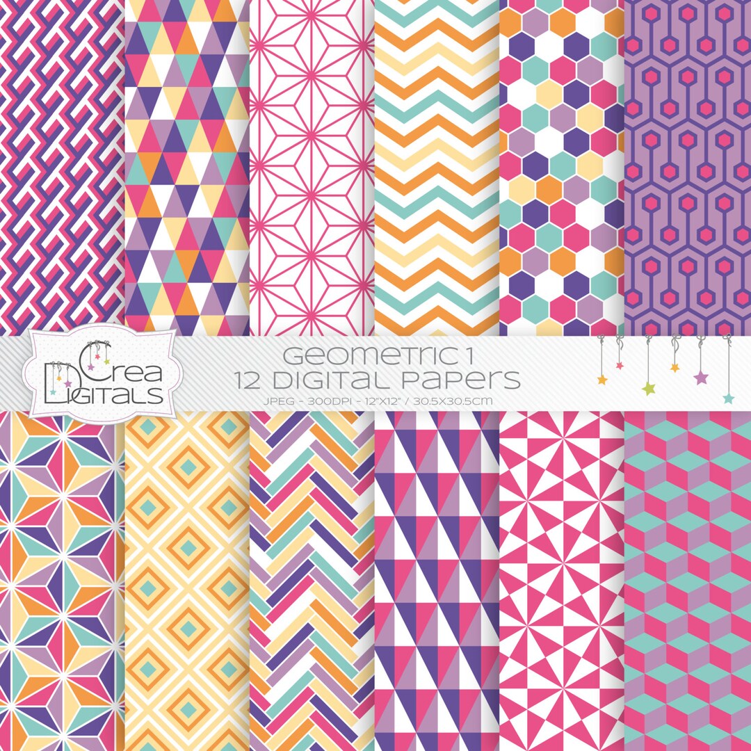 Purple Geometrics 12 Digital Papers DIRECT DOWNLOAD - Etsy
