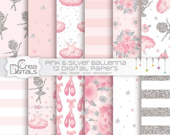 Ballerina 12 Pink and Gold Digital Papers Ballet and Tutu | Etsy