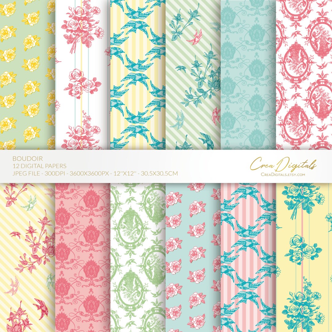 Boudoir 12 Vintage Digital Seamless Papers, Victorian Damask Vintage ...