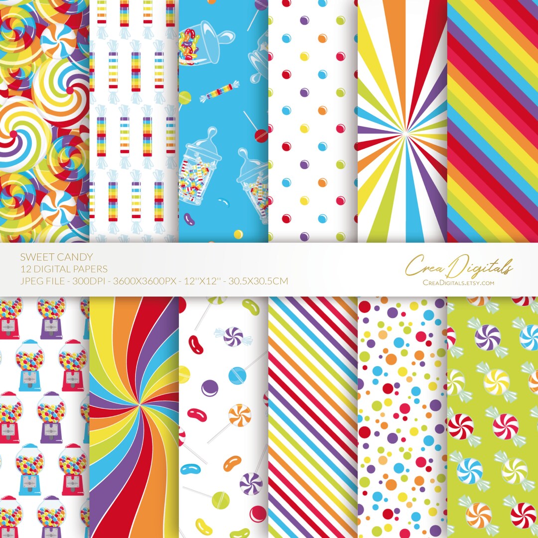 Sweet Candy Shop Digital Paper, Red and Blue Seamless Pattern, Rainbow ...