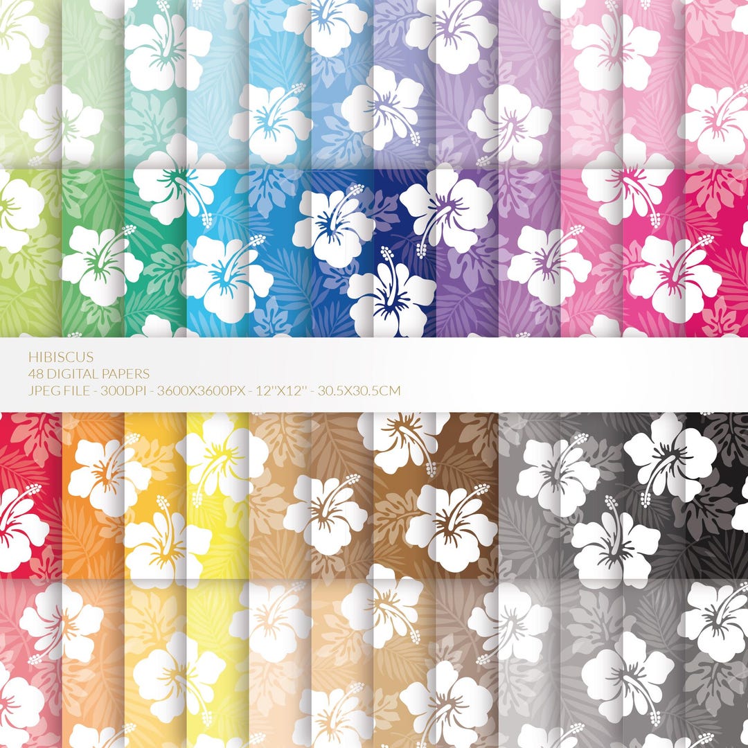 Hawaiian Hibiscus Flowers Digital Pattern, 50 Floral Printable Papers ...