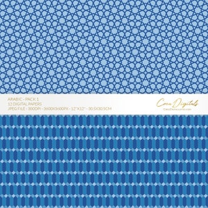 Arabic Pattern, Blue 12 Digital Paper Pack 1, Seamless Moroccan Pattern ...
