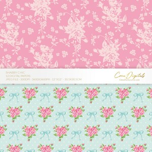 Shabby Chic Digital Paper, Turquoise and Pink Seamless Floral Pattern ...