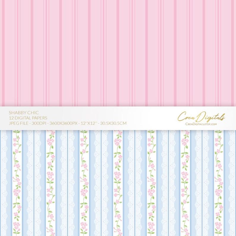 Shabby Chic Digital Paper, Baby Pink and Blue Seamless Floral Pattern ...