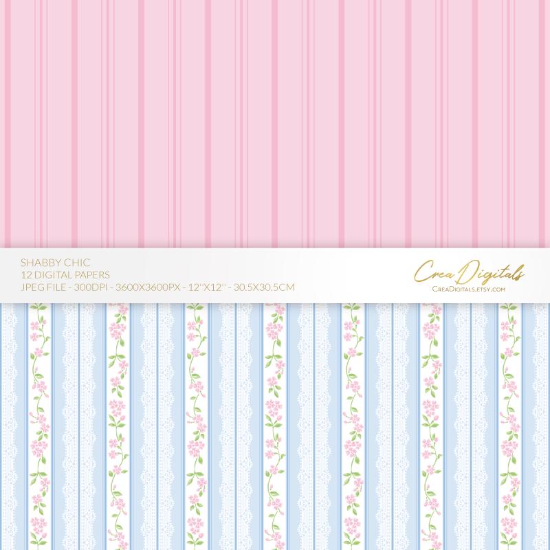Shabby Chic Digital Paper, Baby Pink and Blue Seamless Floral Pattern ...