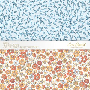 Floral Digital Paper, Navy, Coral and Yellow Seamless Pattern, Ditsy ...