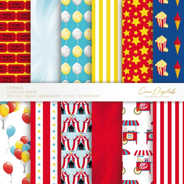 Circus Digital Paper - Etsy