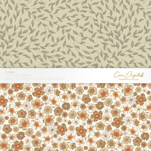 Floral Digital Paper, Brick, Cream and Kaki Seamless Pattern, Ditsy ...