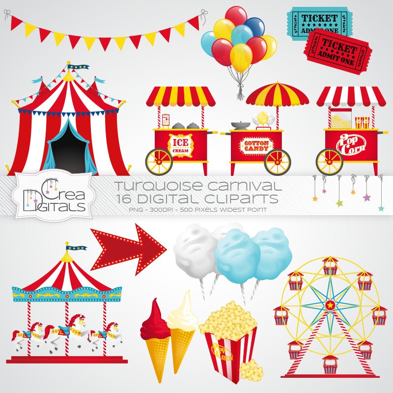 Blue and Red Carnival / Circus, 16 Digital Cliparts, INSTANT DOWNLOAD ...