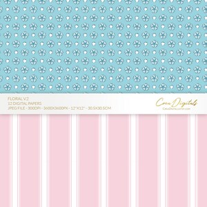 Floral Digital Paper, Blue, Aqua and Pink Seamless Pattern, Ditsy ...