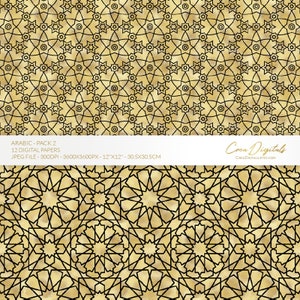 Arabic Pattern, Gold and Black 12 Digital Paper Pack 2, Seamless ...