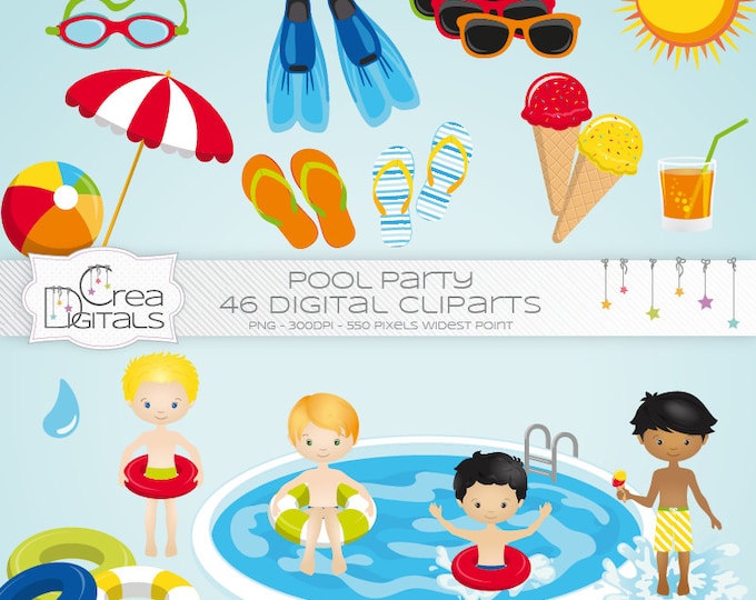 Pool Party, Pool Boys and Girls, Pool Party Clipart, Swim Kids, Digital ...