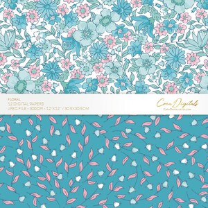 Floral Digital Paper, Blue, Aqua and Pink Seamless Pattern, Ditsy ...