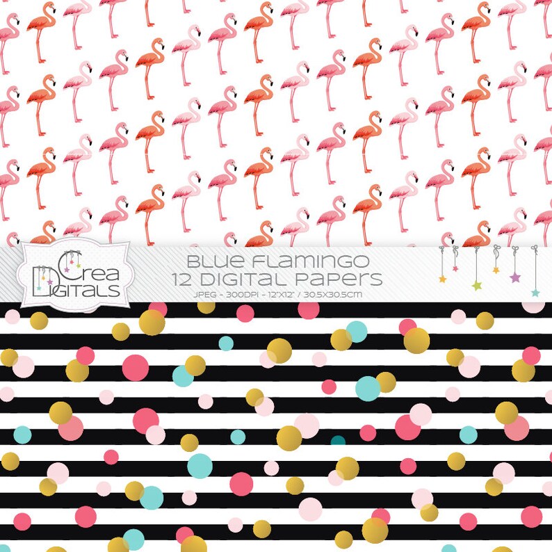 Blue Flamingo, 12 Digital Paper Pack, INSTANT DOWNLOAD - Etsy