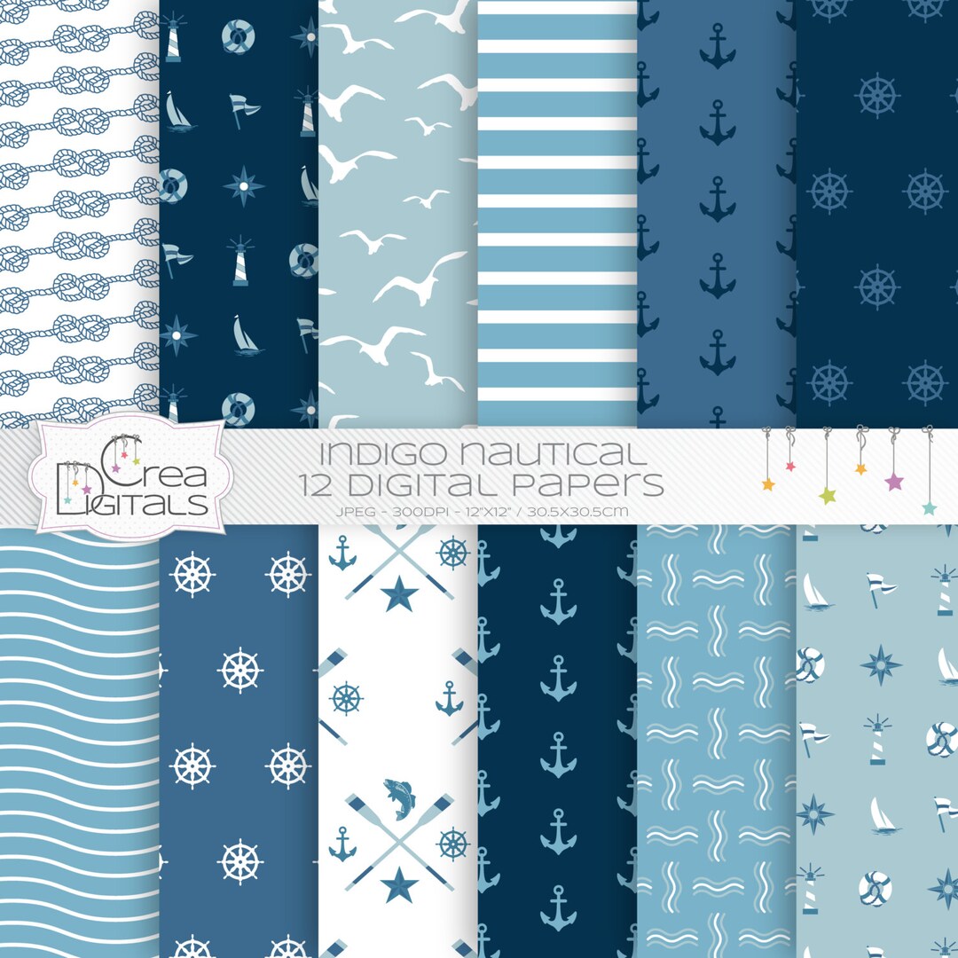 Indigo and Navy Nautical, 12 Digital Papers, DIRECT DOWNLOAD - Etsy