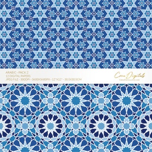 Arabic Pattern, Blue 12 Digital Paper Pack 2, Seamless Moroccan Pattern ...