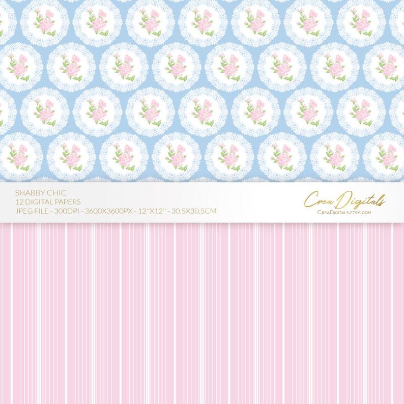 Shabby Chic Digital Paper, Baby Pink and Blue Seamless Floral Pattern ...
