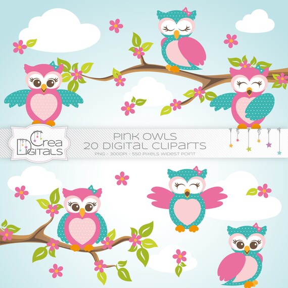 Pink Owls 20 Digital Cliparts DIRECT DOWNLOAD | Etsy