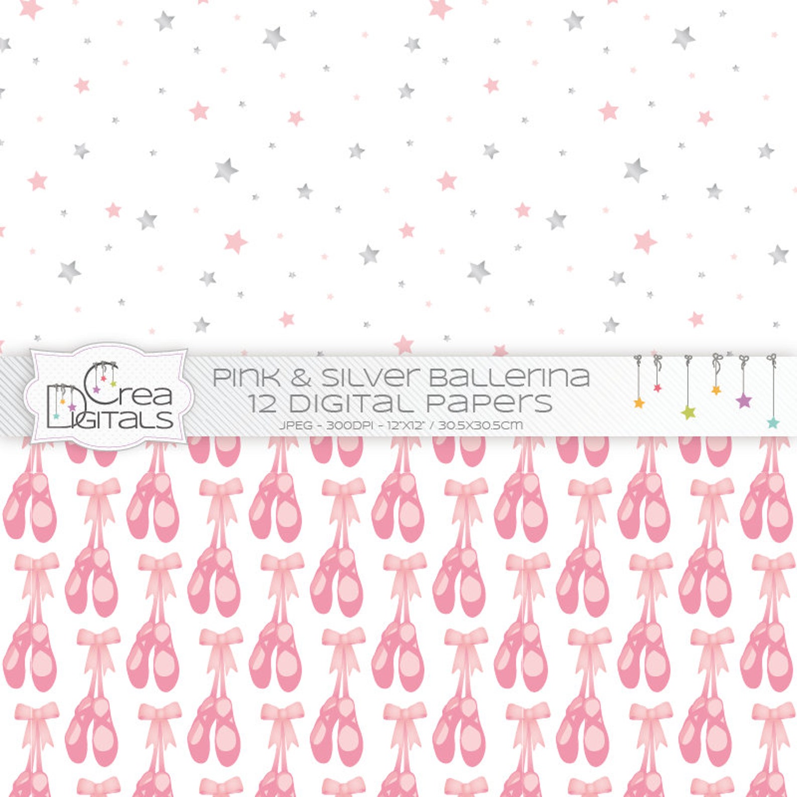 Ballerina, 12 Pink and Silver Digital Papers, Ballet and Tutu ...