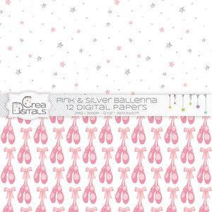 Ballerina, 12 Pink and Silver Digital Papers, Ballet and Tutu ...
