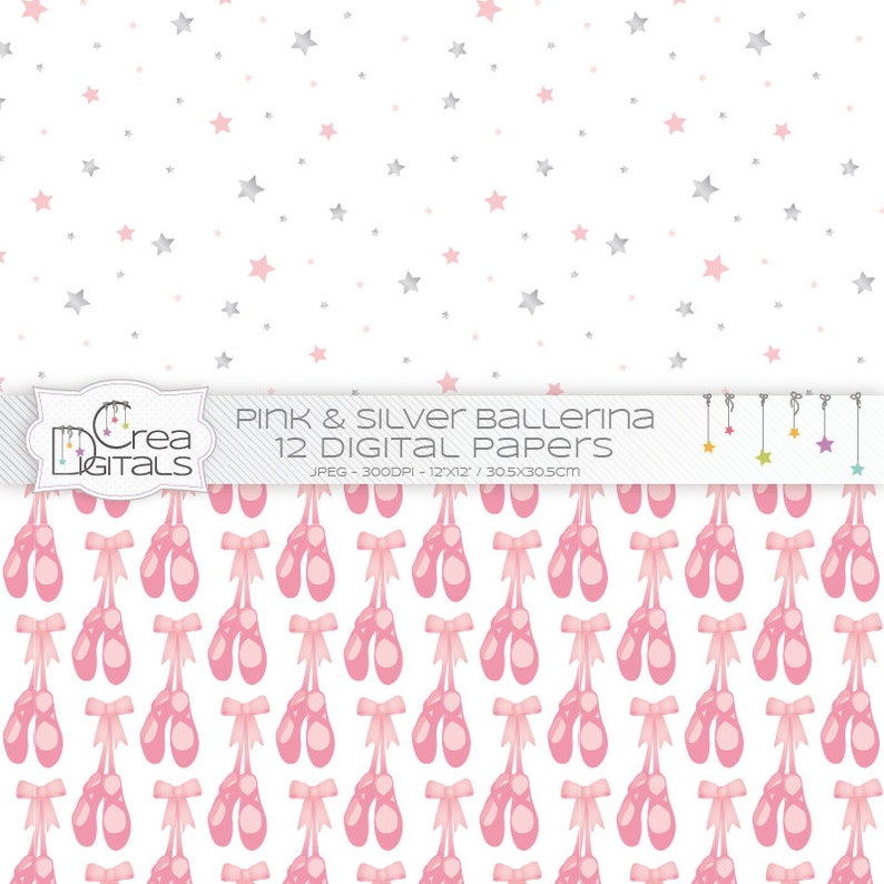 Ballerina, 12 Pink and Silver Digital Papers, Ballet and Tutu ...