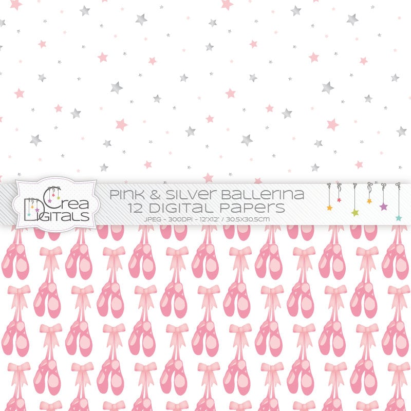 Ballerina, 12 Pink and Silver Digital Papers, Ballet and Tutu ...