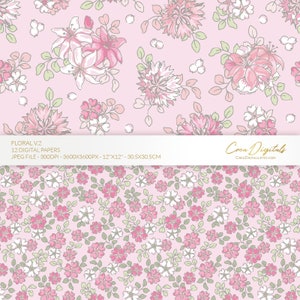 Floral Digital Paper, Pink Seamless Pattern, Ditsy Flowers, 12 Digital ...