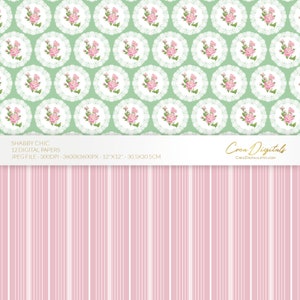 Shabby Chic Digital Paper, Mint Green and Pink Seamless Floral Pattern ...