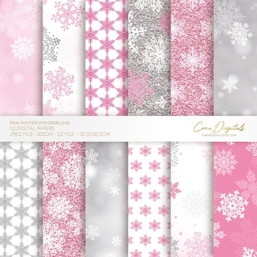 Pink Glitter and Bokeh Snowflakes, 12 Digital Papers, INSTANT DOWNLOAD ...