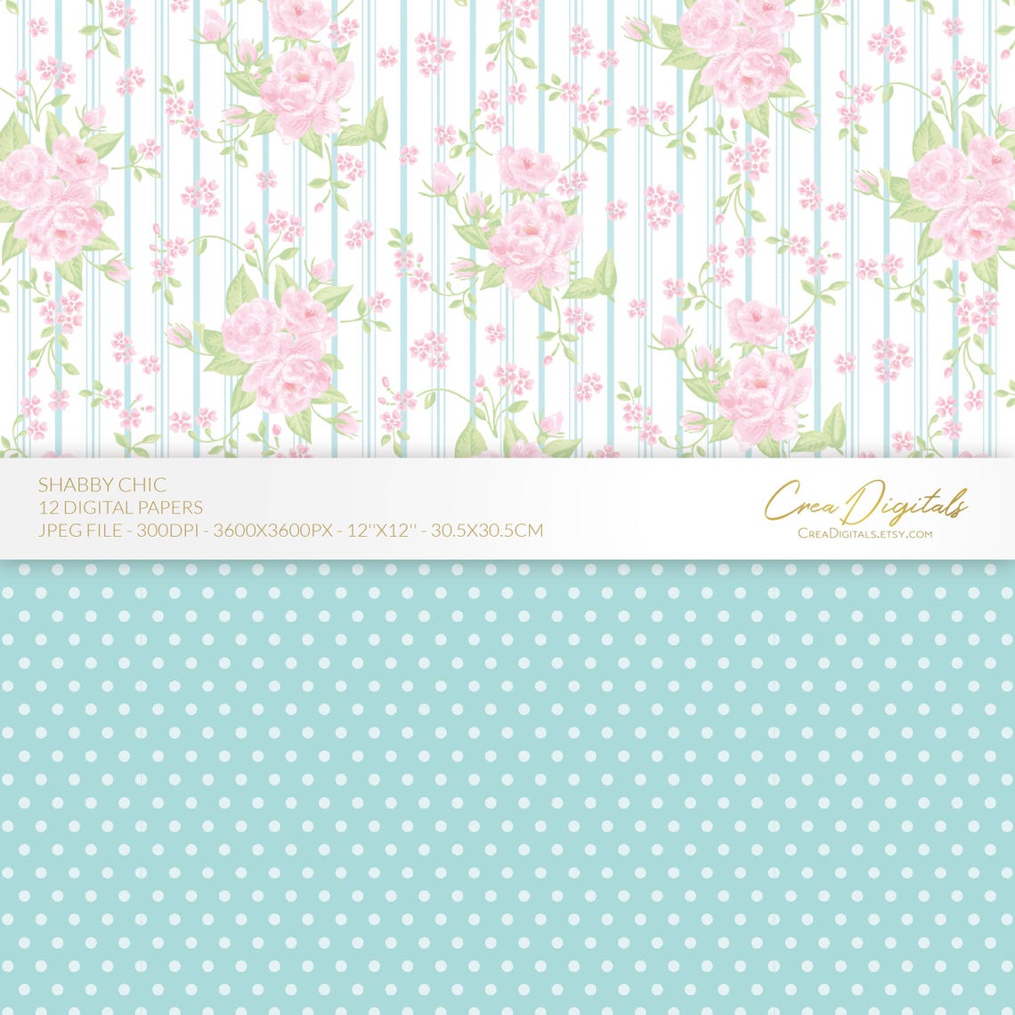 Shabby Chic Digital Paper, Turquoise and Pink Seamless Floral Pattern ...
