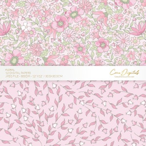 Floral Digital Paper, Pink Seamless Pattern, Ditsy Flowers, 12 Digital ...