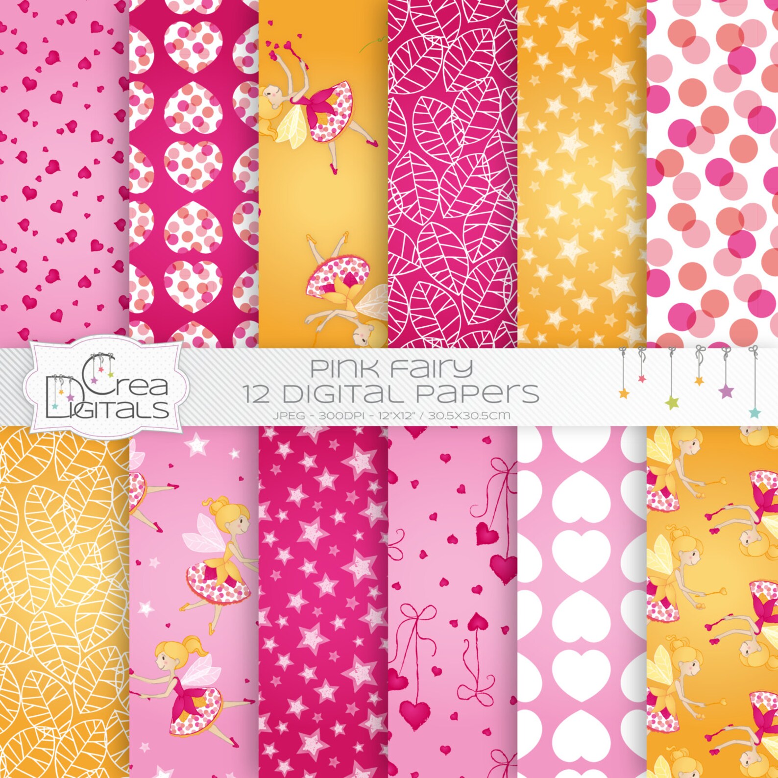 Fairy 12 Pink Digital Papers INSTANT DOWNLOAD | Etsy