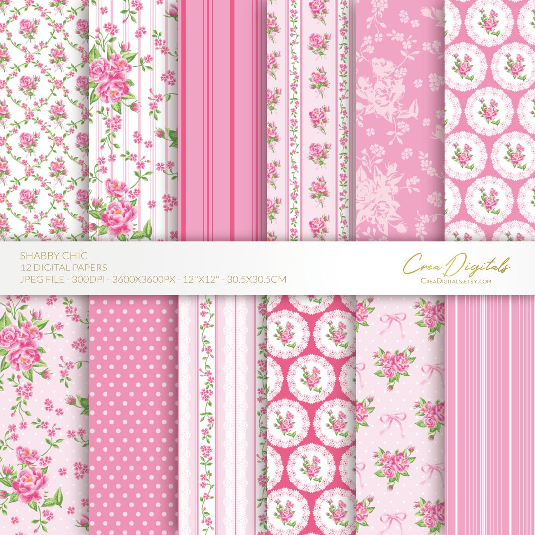 Shabby Chic Digital Paper, Pink Seamless Floral Pattern, Vintage ...