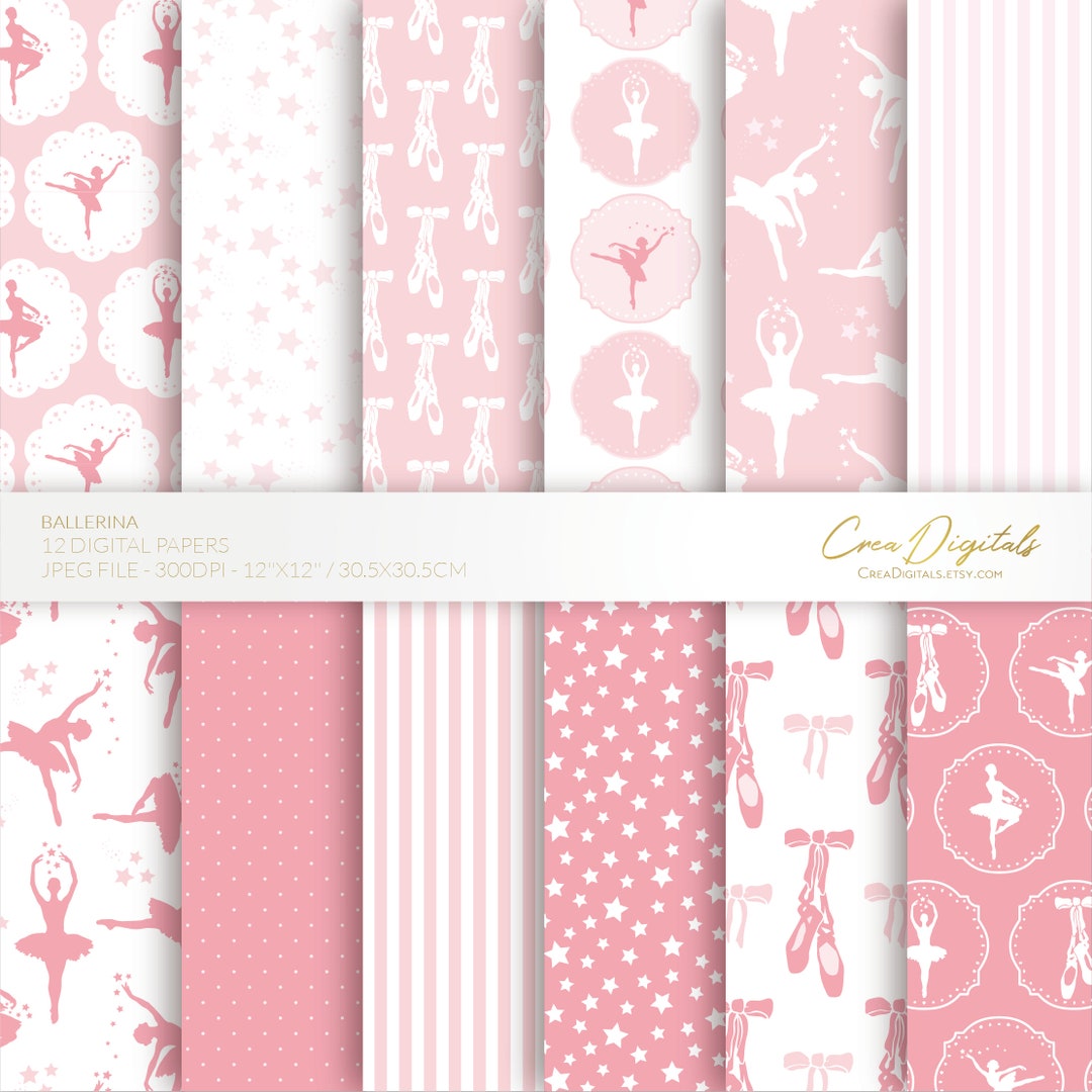 Ballerina, 12 Light Pink Digital Papers, Seamless Pattern, Star ...