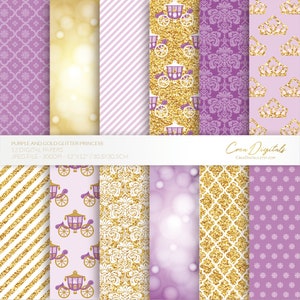Glitter Fairy Princess, 12 Purple and Gold Digital Papers, INSTANT ...
