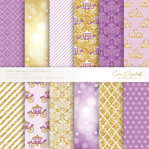 Princess Digital Paper Princess Digital Papers Gold and - Etsy