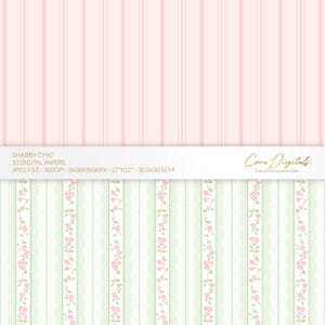 Shabby Chic Digital Paper, Mint Green and Pink Seamless Floral Pattern ...
