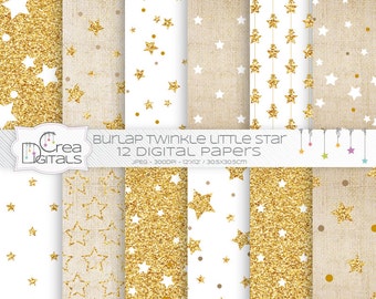 Pink and Gold Glitter Twinkle Little Star Digital Papers | Etsy