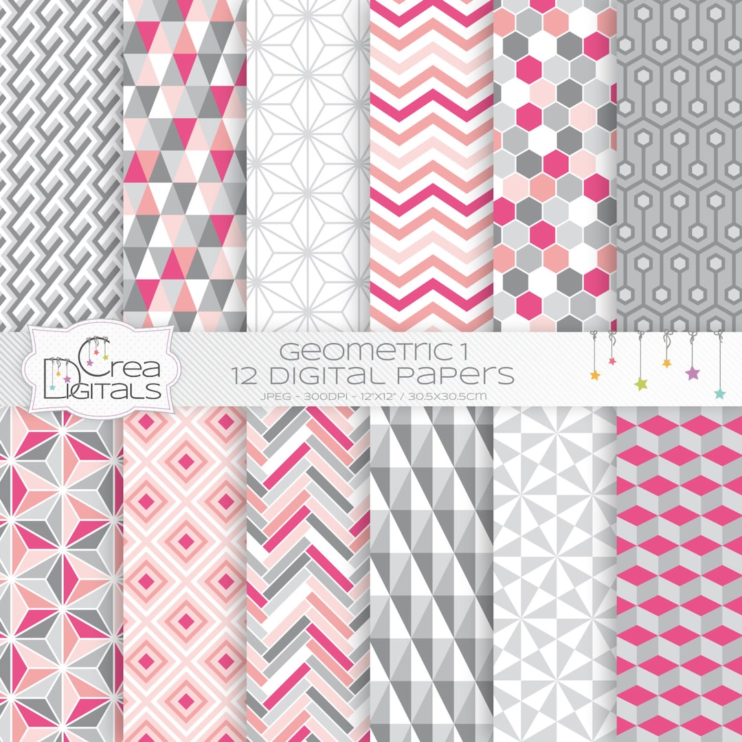Pink and Grey Geometrics 12 Digital Papers, DIRECT DOWNLOAD - Etsy
