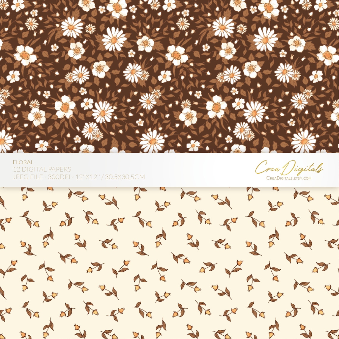 Floral Digital Paper Brown Orange and Pink Seamless Pattern - Etsy