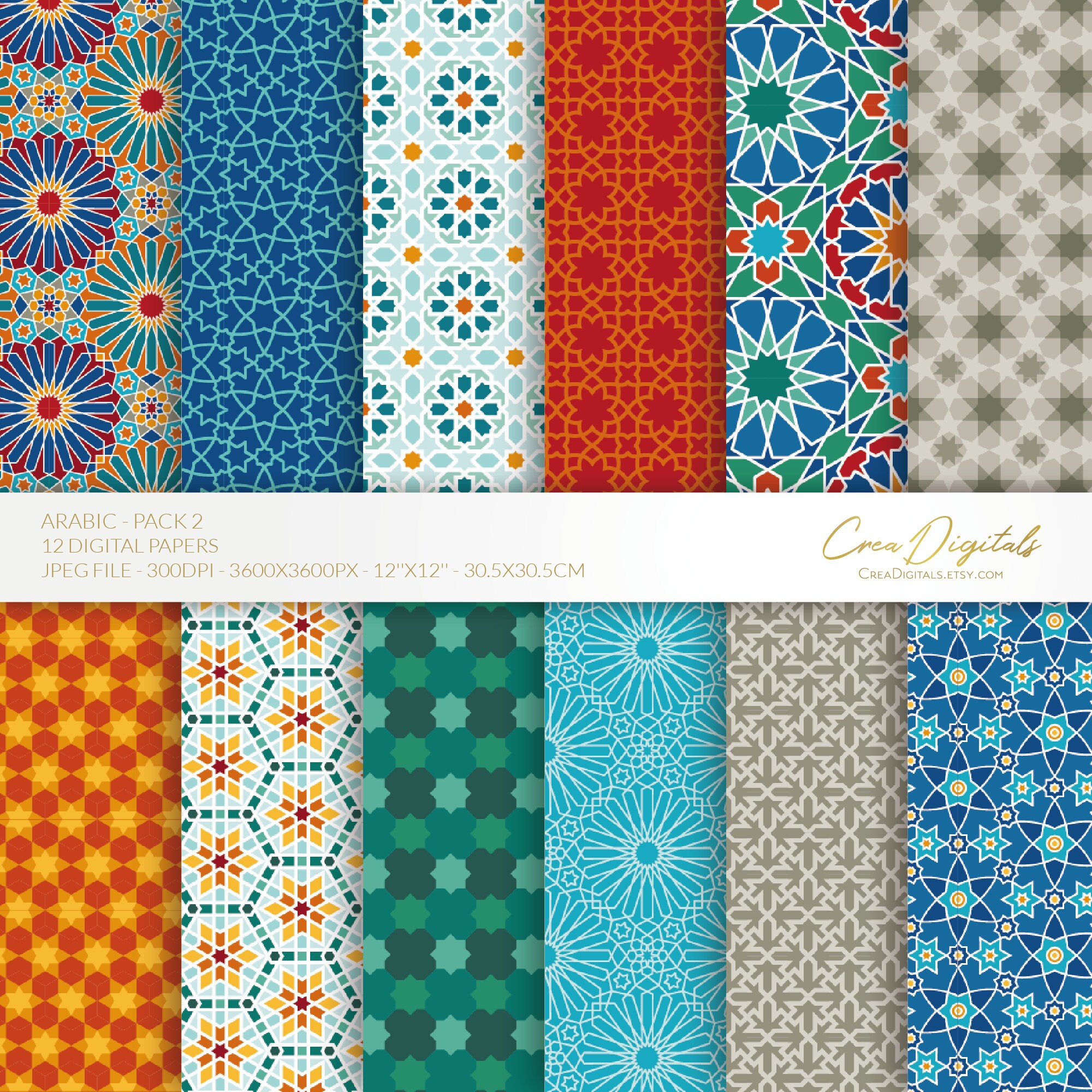 Arabic Pattern Colorful 12 Digital Paper Pack 2 Seamless - Etsy