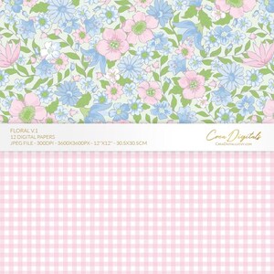 Floral Digital Paper, Baby Blue, Pink and Green Seamless Pattern, Ditsy ...