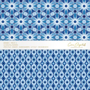 Arabic Pattern, Blue 12 Digital Paper Pack 1, Seamless Moroccan Pattern ...