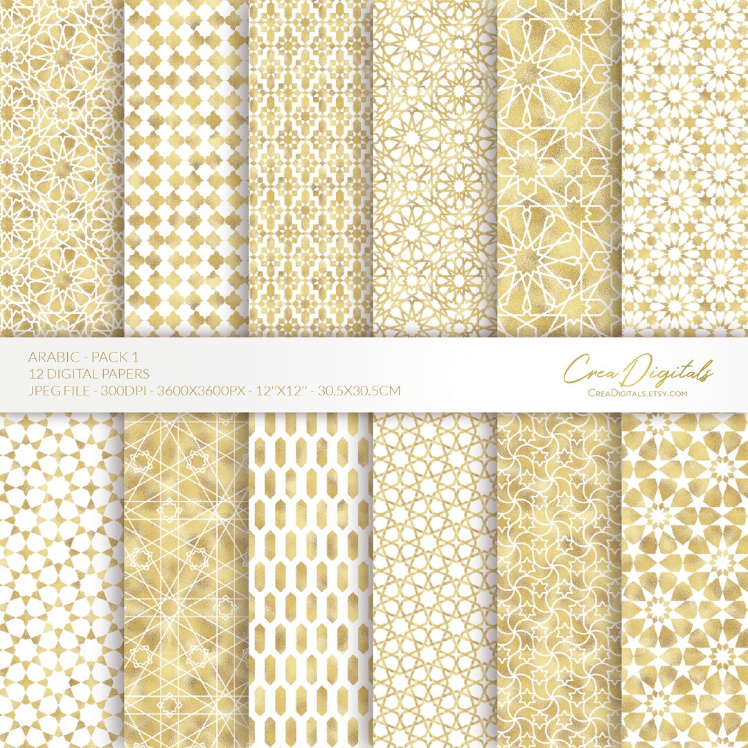 Arabic Pattern, White and Black 12 Digital Paper Pack 2, Seamless ...