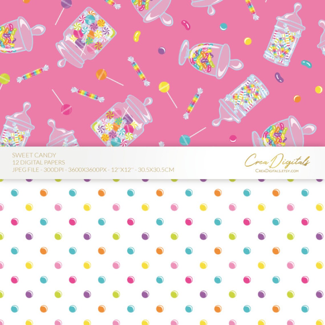 Sweet Candy Shop Digital Paper, Pink Seamless Pattern, Rainbow Lollipop ...