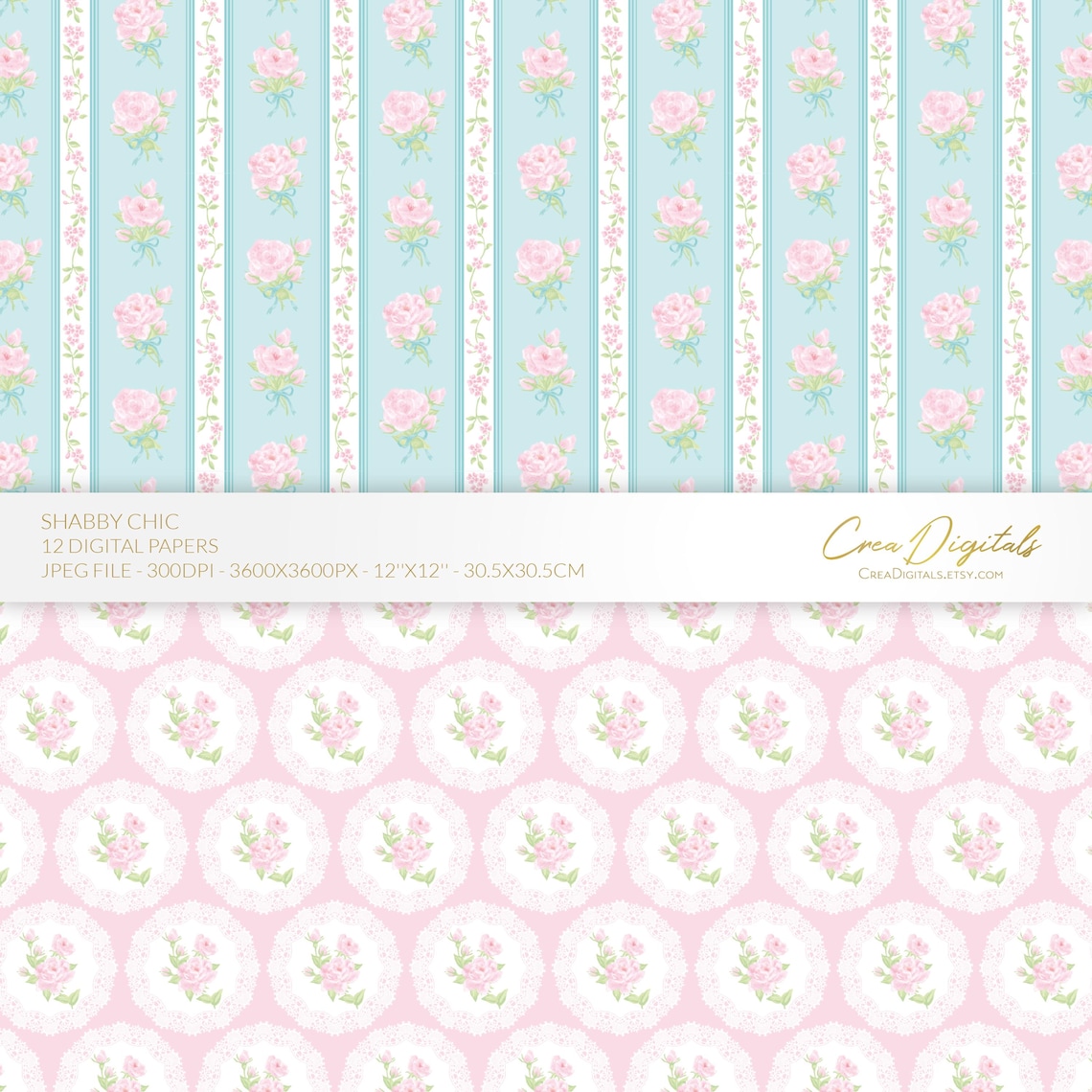 Shabby Chic Digital Paper, Turquoise and Pink Seamless Floral Pattern ...