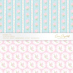 Shabby Chic Digital Paper, Turquoise and Pink Seamless Floral Pattern ...