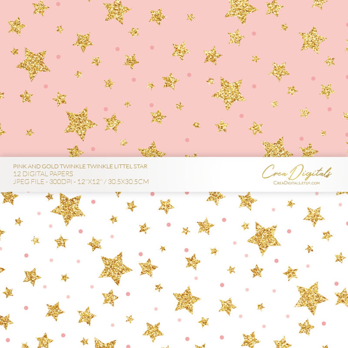 Pink and Gold Glitter Twinkle Little Star Digital Papers - Etsy
