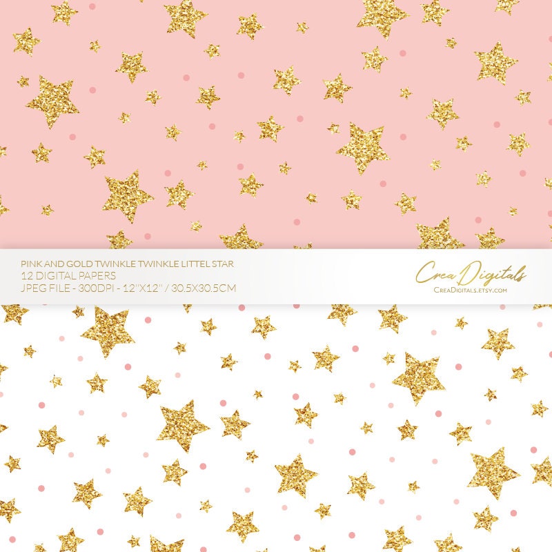 Pink and Gold Glitter Twinkle Little Star Digital Papers, INSTANT ...